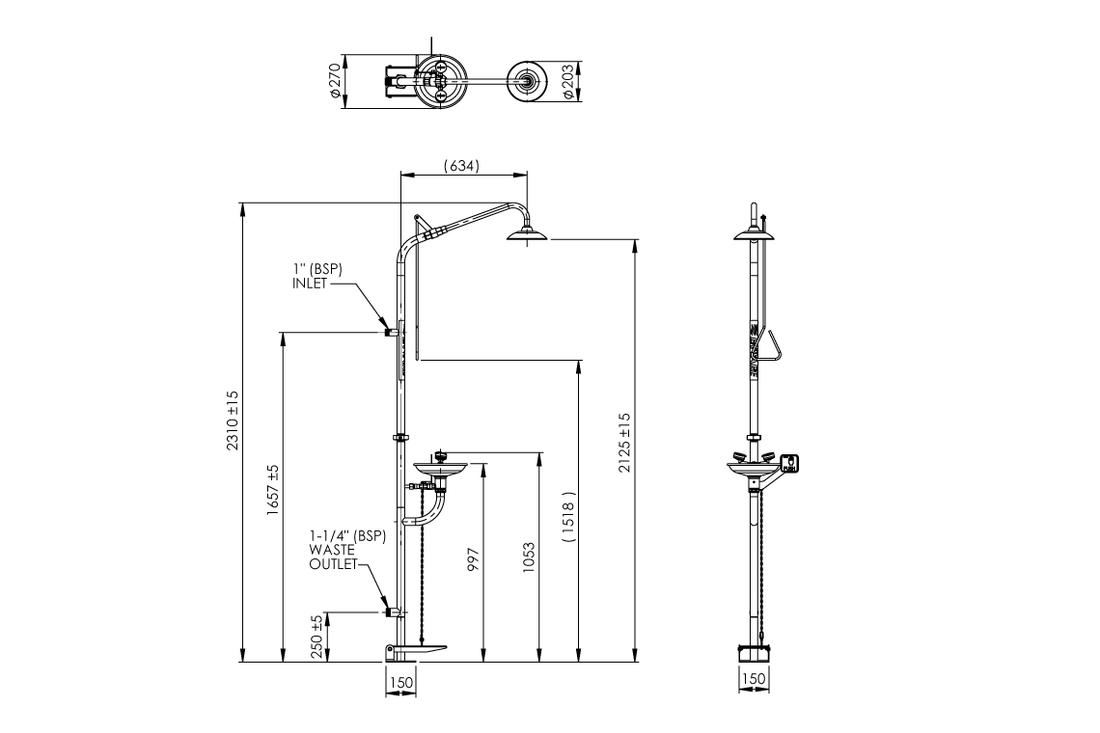 Emergency Stainless Steel Combination Shower with Hand/Foot Operated ...