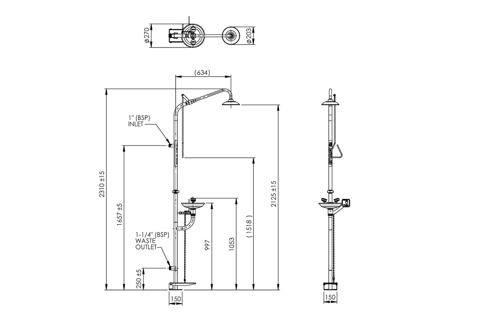 Emergency Stainless Steel Combination Shower with Hand/Foot Operated ...