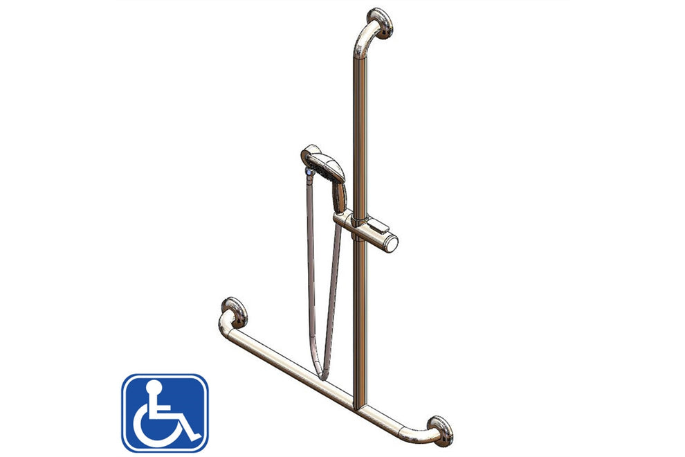Chrome Hand Held Shower and Smooth Hose - Right Hand Inverted T Stainl ...