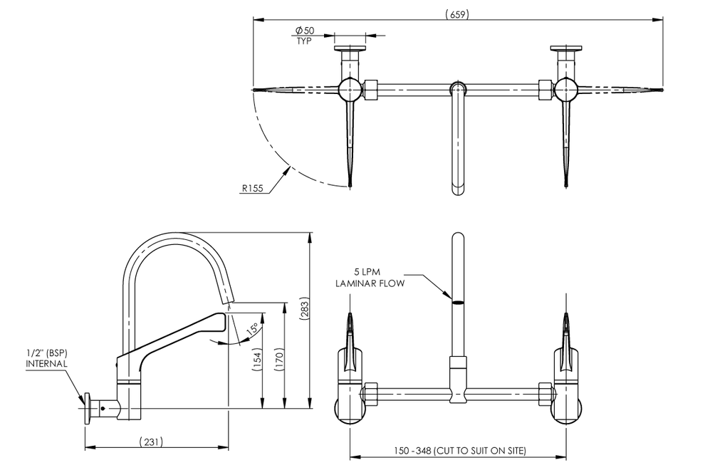 Enware-Delabie Knee Operated Straight Time Flow Valve - Enware