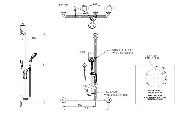 Hand Held Shower - White & Hose - Right Hand Inverted T Stainless Stee ...