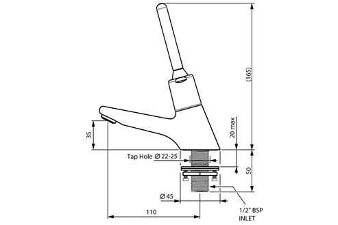 Enware-Delabie TempoStop Time Flow Basin Pillar Tap – Lever Action - Enware