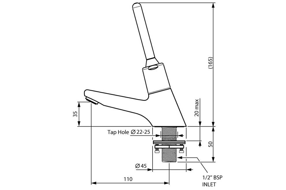 Enware-Delabie TempoStop Time Flow Basin Pillar Tap – Lever Action - Enware