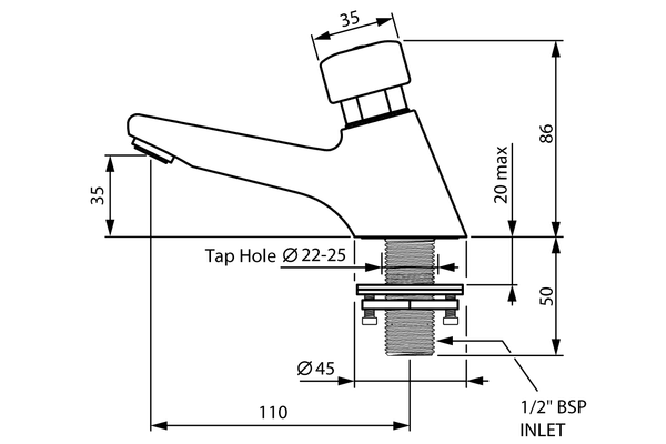 Delabie TempoStop Time-Flow Basin Pillar Tap - Button – Enware