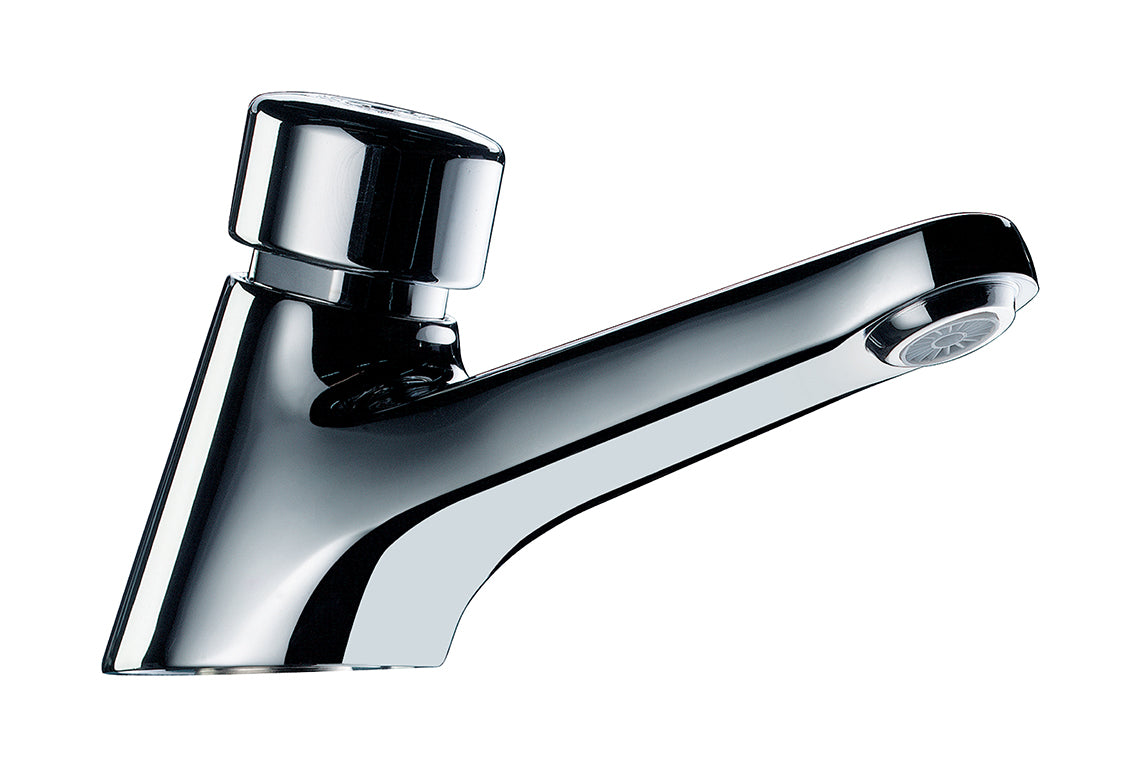 Delabie TempoStop Time-Flow Basin Pillar Tap - Button – Enware